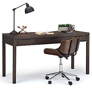SIMPLIHOME Hollander SOLID WOOD 60 inch Wide Home Office Desk, Writing Table, Workstation, Study Table Furniture in Warm Walnut Brown with 2 Drawers