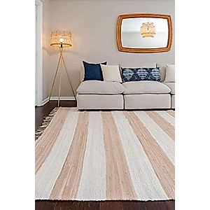 Unique Loom Chindi Rag Collection Hand Woven Striped Natural Fibers Beige Area Rug (8' 0 x 10' 0)