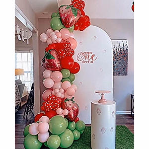 Strawberry Balloons Arch Kit 140pcs Strawberry Birthday Party Decorations Pink Green and Strawberry Balloon for Baby Shower Sweet Berry First Birthday Decoration