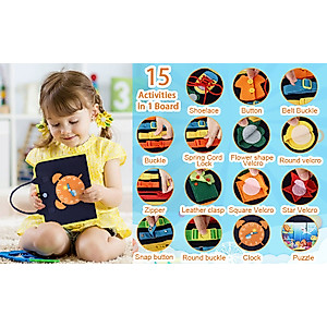 Busy Board Toys for Toddlers, Montessori Toys Gifts for 3-5 Year Old Boys & Girls, Preschool Toddler Activities Educational Travel Toy Learning Basic Dress Skills