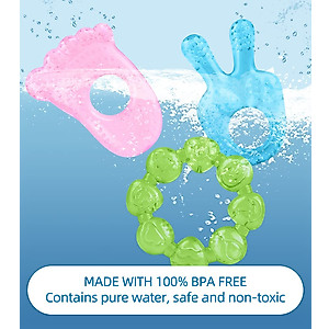 3-Pack Water Teether, Soothing Teether Set, Baby Teething Toys 02, Blue/Pink/Green