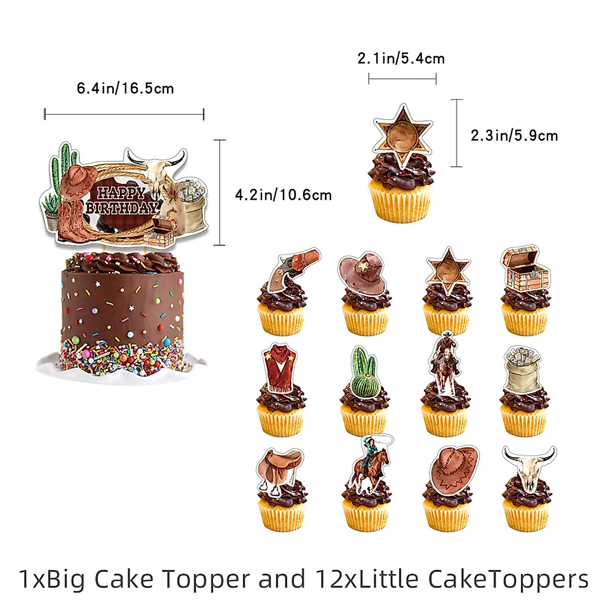 Western Cowboy Birthday Party Decorations Set with Western Cowboy Theme Happy Birthday Banner Balloon Cake Topper Cupcake Topper Background for Western Cowboy Party Supplies