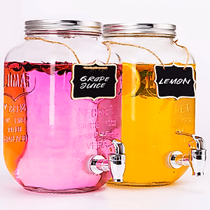 2 Pack Drink Dispenser Beverage Dispenser with Spigot Each 1 Gallon Glass Drink Dispensers for Parties Lemonade Sangria Dispenser Mason Jar Drink Dispensers with Chalkboards