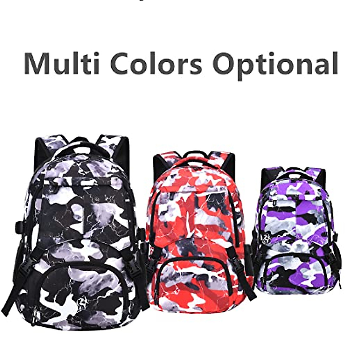 XLERHAZO School Backpack Camouflage Backpack Water Repellent Casual Daypack Lightweight Bookbags for Boys Girls (AX Camo Black)