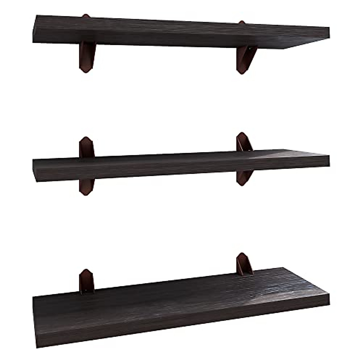 PLAYCON Easy Wall Mounted Floating Shelves Set of 3, for Office/Bedroom/Living Room/Media Room/Kitchen/Bathroom/Laundry Room/Storage, Innovative Textured PVC Finishing Wenge Wood Veneer Looking