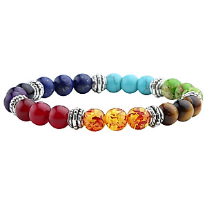 Jovivi 7 Chakras Bracelet Reiki Natural Gemstone Healing Balancing Round Beads Crystal Stone Bracelets for Women