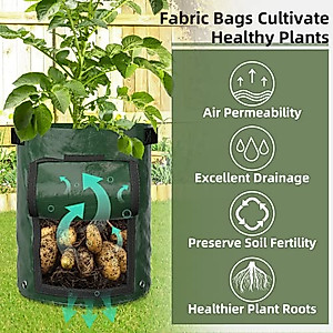 GreatBuddy 10 Gallon Potato Grow Bags 6-Pack, Thick PE Fabric Pots for Plants, Harvest Windows & Sturdy Handles, Labels Included, Green