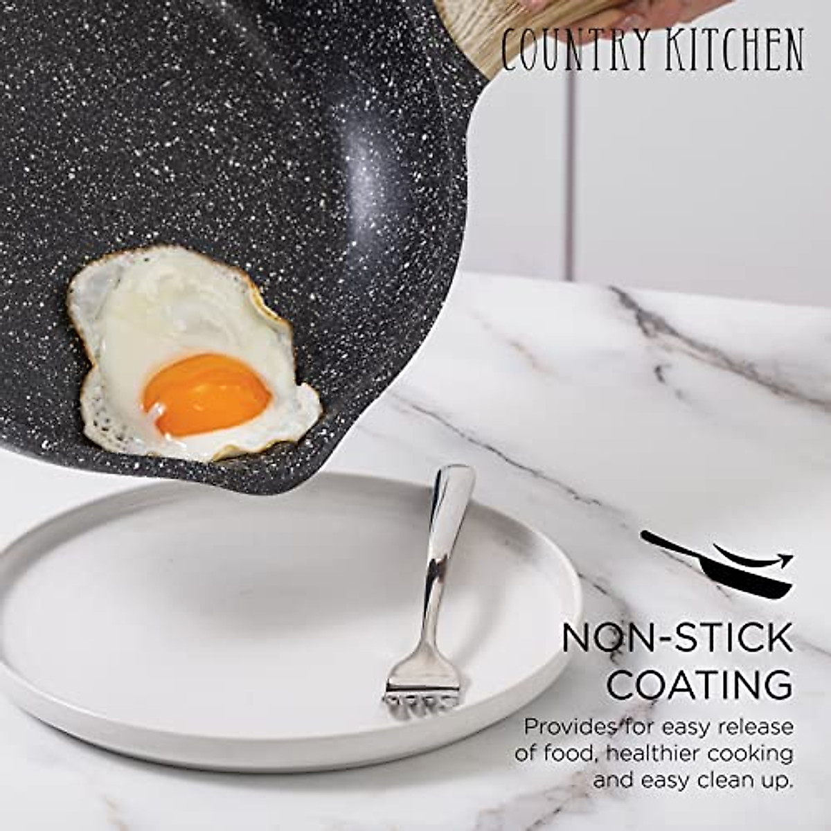 Country Kitchen Nonstick Induction Cookware Sets - 11 Piece Cast Aluminum Pots and Pans with BAKELITE Handles with Glass Lids - Grey