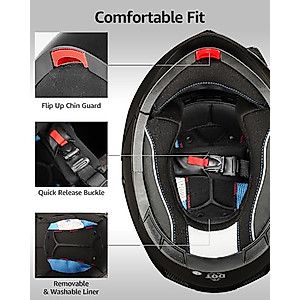 YEMA Modular Motorcycle Helmets, DOT Approved Full Face Motorcycle Helmet with Flip Up Dual Visor, Helmets for Adults Motorcycle Men Women Helmets for Street Scooter ATV E-Bike - YM-926 Black