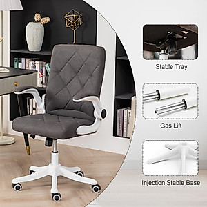 Home Office Chair, Comfy Chair Work from Home Essentials, Cloth Comfy Office Chair Comfortable Computer Chair with Wheels Swivel, Ergonomic Lumbar Support and Flip-up Armrests |Grey