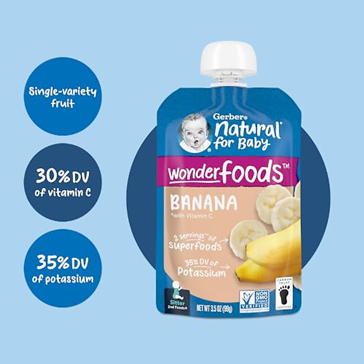 Gerber Baby Food Pouches, 2nd Food for Sitter, WonderFoods, Banana, 3.5 Ounce (Pack of 12)