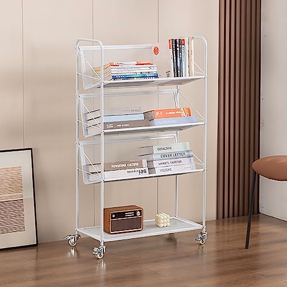TAUODUYY Aluminum Alloy Bookshelf, Removable Multi-Layer Shelves, Large Capacity Baby Picture Book Shelf, Bedroom White Hollow Magazine/Book Storage Rack (Color : 2 Layers)