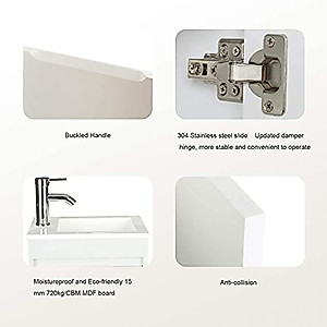 eclife 16" Bathroom Vanity Sink Combo for Small Space, Modern Pianted Wall Mounted Cabinet Set w/White Resin Basin Sink Top, Chrome Faucet & Pop Up U Shape Drain (B10W)