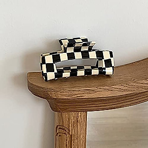 TODEROY Checker Claws Tortoise Barrettes Clips for Women No-Slip Grip Lattice Design Hair Jaw Clips Clamp 80's Aesthetics Large Accessories for Girls