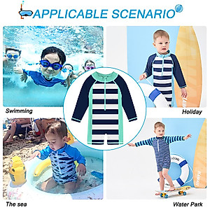 Funnycokid Baby Boys Swimsuit 12-18 Months Toddler Rash Guard One Piece UPF 50+ Swimwear Green Striped Long Sleeve Swim Shirt