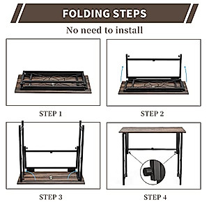 RISWER Foldable Desk,Folding Computer Desk for Small Spaces 31.5 inch Small Folding Table for Home Office Metal Frame Collapsible Desk for Laptop No Assembly Rustic Style