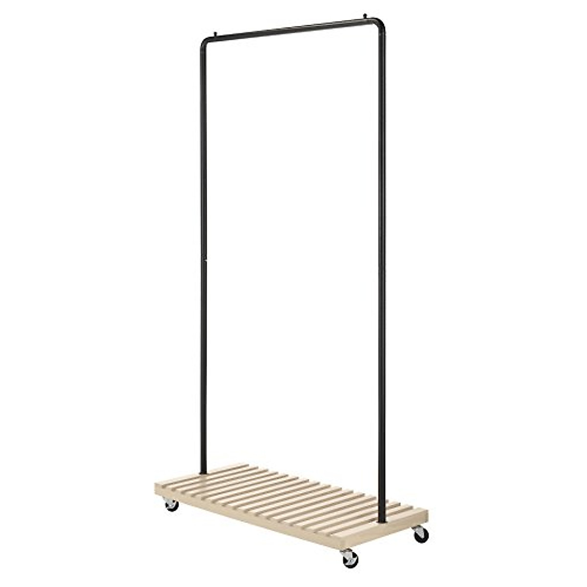 Whitmor Slat Wood Garment Rack - Freestanding Rolling Clothing Organizer - New Zealand Pine Shelf