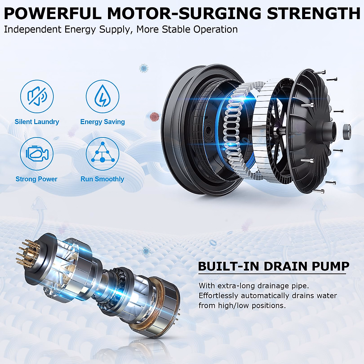 17.8Lbs Portable Washing Machine Nictemaw 2.4Cu.ft Portable Washer with Built-in Pump, 8 Programs 3 Water Levels 3 Water Temps Selections Washer and Dryer Combo for Apartments RV Dorms