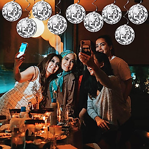 70pcs Paper Disco Ball Decorations and Plastic Foil Silver Hanging Swirls, Disco Party Decorations 70's Themed Party Decor Ball Card for Disco Fever Hippie Birthday Party Favors