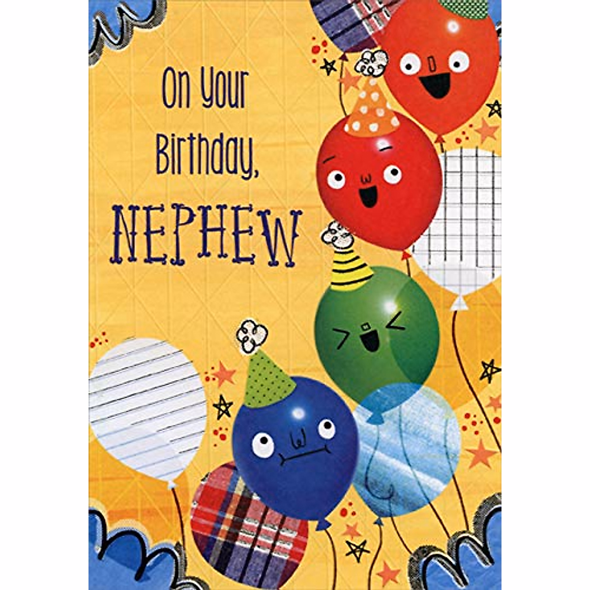 Designer Greetings Colorful Balloons with Silly Faces and Party Hats Juvenile Birthday Card for Young Nephew