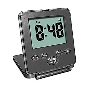 Digital Travel Alarm Clock - No Bells, No Whistles, Simple Basic Operation, Loud Alarm, Snooze, Small and Light, ON/Off Switch, 2 AAA Battery Powered, Black