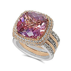 ORO LEONI Cushion Cocktail Two Tone Ring in 925 Sterling Silver, Rose Gold, White and Pink