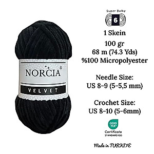 NORCIA Soft Velvet Yarn Chenille Yarn for Crocheting Super Bulky 100g (74.3 yds) Baby Blanket Yarn for Knitting Amigurumi Yarn Fancy Yarn for Crochet Weaving Craft (Black)