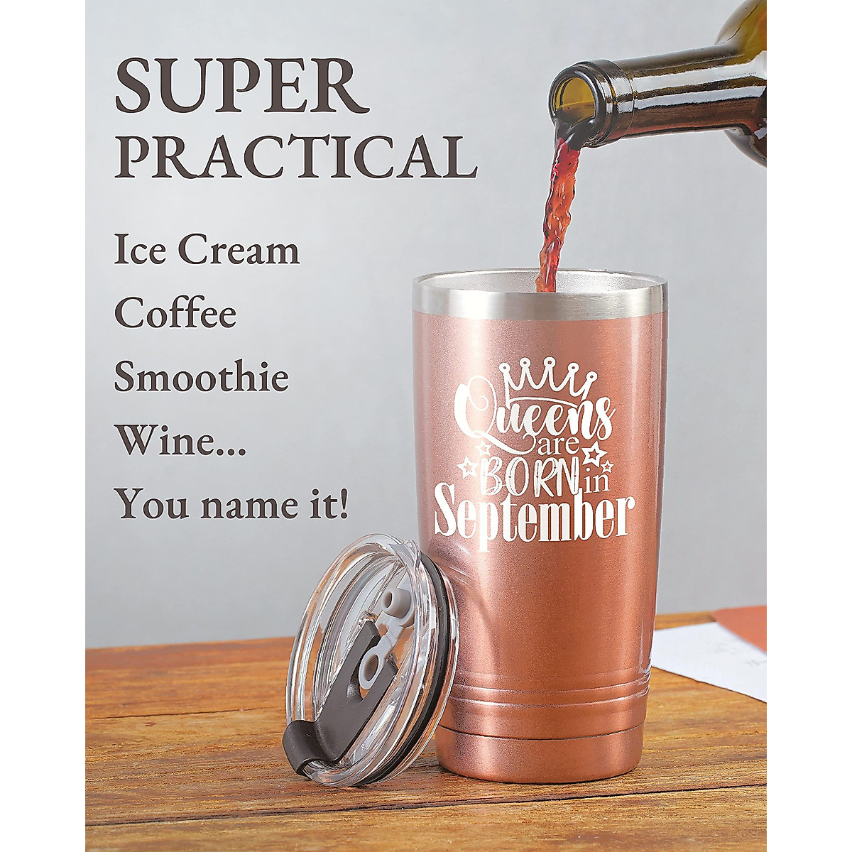 Onebttl Happy Birthday Tumbler for Women, Funny Birthday Gifts for Her, Girlfriend, Friends, Wife, Mom, Daughter, Sister, 20 oz Stainless Steel Cup with Lid, Queens are Born in September, Rose Gold