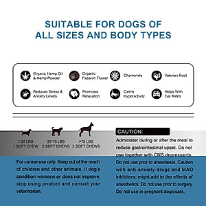 Calming Chews for Dogs Organic, Hemp Dog Relaxing Treats for Anti Anxiety Stress Bites, Car Sickness Pain Relief Separation Ease, Puppies Soft Chews Canine Pup Calm Care Health Treatment Supplies