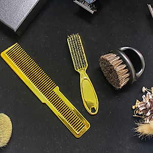 3 Pieces Barber Brush and Barber Comb Set, with Barber Blade Cleaning Brush Beard Brush Hair Cutting Comb, for Men Women Beauty Salons Home Use – Gold