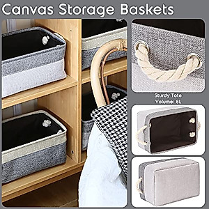 Sea Team 3-Pack Small Storage Basket Set, Storage Cube Organizer, Storage Bins, 12 x 8 x 5 Inches, Rectangle Canvas Fabric Collapsible Shelf Box with Handles for Kids Room (Ash Grey/Grey)