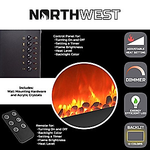 Northwest Electric Fireplace-Wall Mounted with 13 Backlight Colors Adjustable Heat and Remote Control-31 inch (Black), 31"