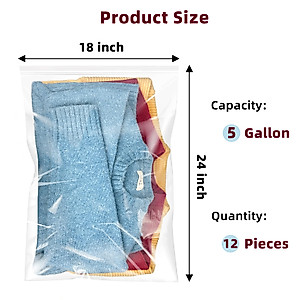 Large 5 Gallon Plastic Zipper Storage Bags, 18x24 Inches Clear Reclosable Storage Bags 12Pieces