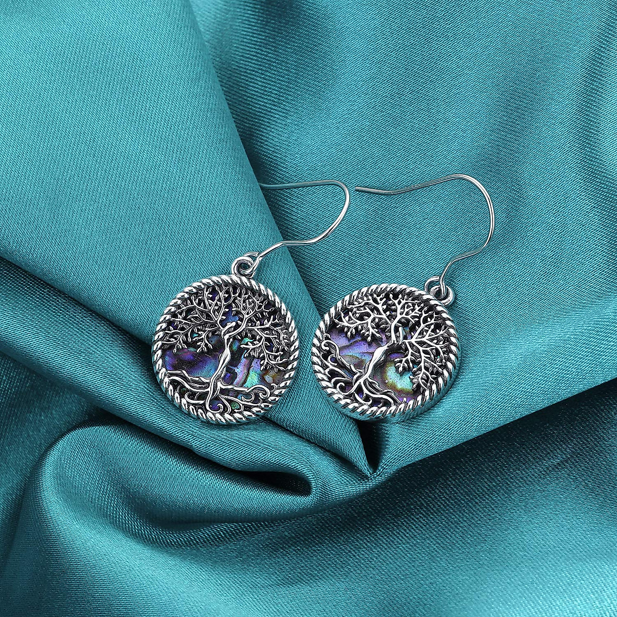 Odinstone Sterling Silver Tree of Life Earrings for Women Family Tree Pendants Natural Abalone Shell Drop Dangle Earrings Necklace Fashion Jewelry, with Fine Gift