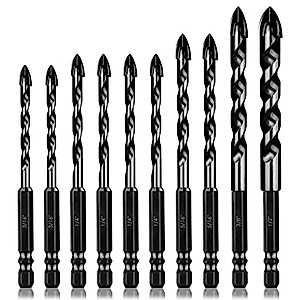 UBESTHS Masonry Drill Bits Set 10PCS, Concrete Drill Bit Set with Tungsten Carbide Tip for Glass,Tile, Brick, Cement, Concrete, Plastic, Cinder Block, Wood etc