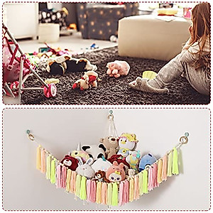 LSEYKRMH Animal Storage Hammock with LED Light, Plush Toy Triangle Hanging Storage Net, Macrame Animal Corner Hanging Net - Hanging Storage Nets Kids Bedroom.