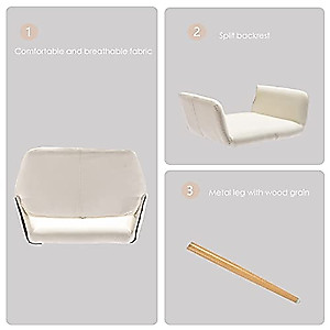 KCC Dining Chair 1 Piece, Upholstered Fabric Desk Chairs Small Armchair, Leisure Modern Living Room Accent Chairs with Metal Tube Legs for Kitchen, Dining Room, Guest Room Bedroom, Beige