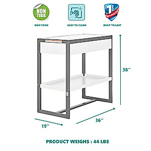 Dream On Me Arlo Changing Table in Steel Grey, Made of Solid New Zealand Pinewood, Non-Toxic Finish, Comes with Water Resistant Mattress Pad & Safety Strap