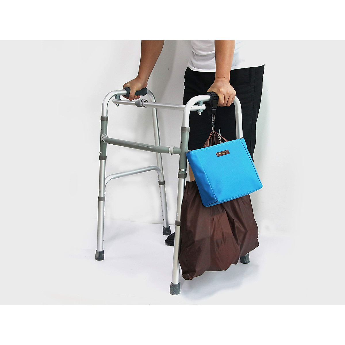 PACMAXI Round Strong Handy Hooks Clips Organizer Hanger for Walker, Rollator, Crutches, Wheelchair, Shopping Cart, 2 Pack (Black)