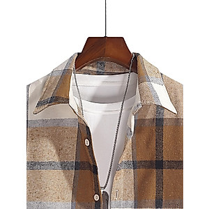 Floerns Men's Plaid Flannel Shirts Long Sleeve Regular Fit Button Down Causal Shirts Brown Plaid XL