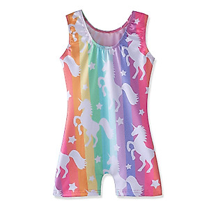 HOZIY Bundle of Rainbow Leotards with Shorts for Girls and Rainbow Unicorn Biketard for Kids Gymnastics Size 1t 2t 12-24 Months