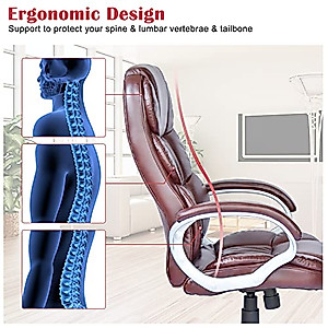 Ergonomic Office Chair Desk Chair 250 LBS Capacity High Back Adjustable Height Computer Chair w/Armrests Lumbar Support, PU Leather Rolling Swivel Task Chair Modern Executive Home Desk Chair(Brown)