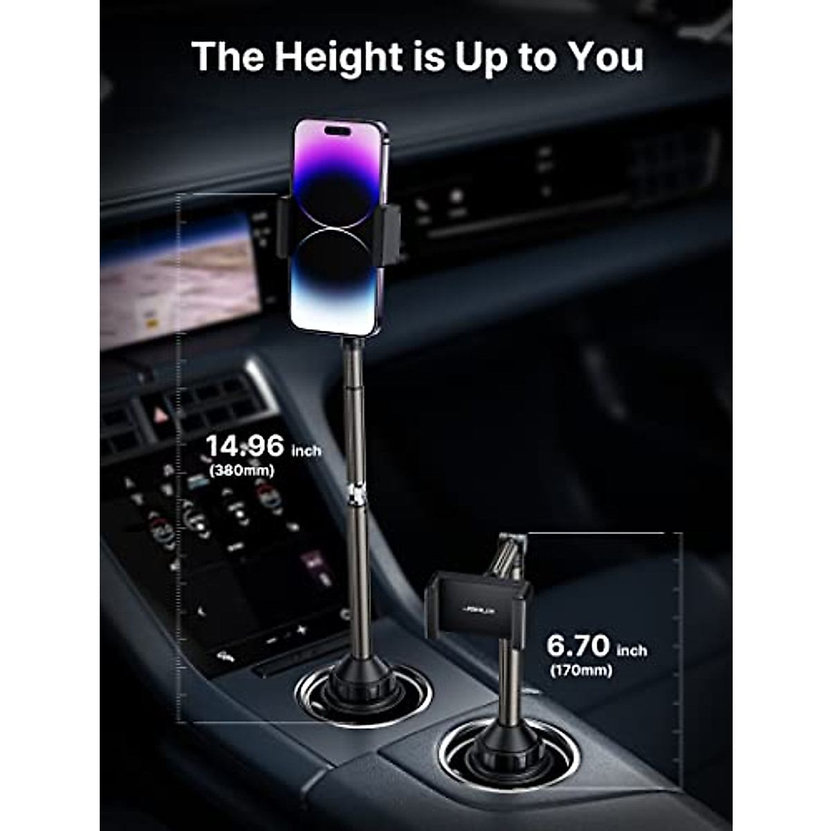 JSAUX Cup Phone Holder for Car Truck with Long Arm, Multi-Adjustable Ultra Stable Cup Holder Phone Mount Cellphone Cradle Compatible with iPhone, Samsung Galaxy, Google Pixel and Other Smart Phones
