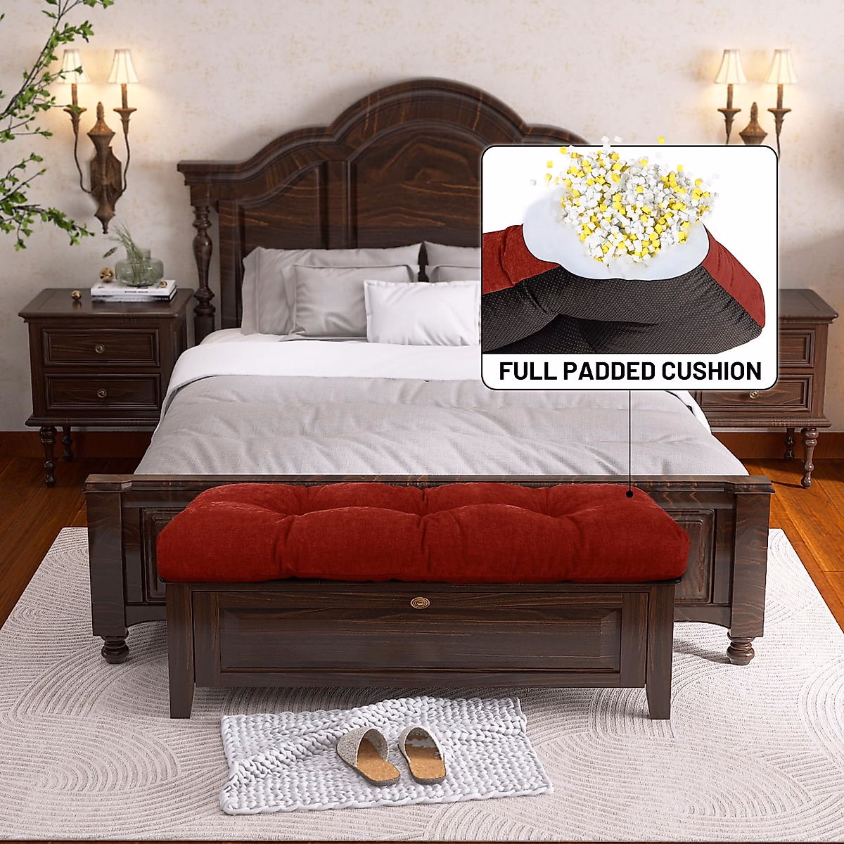 Lokex Bench Cushion,36x14 Inch Tufted Bench Cushions for Outdoor Furniture,Non-Slip Window Seat Cushions Indoor,Burgundy