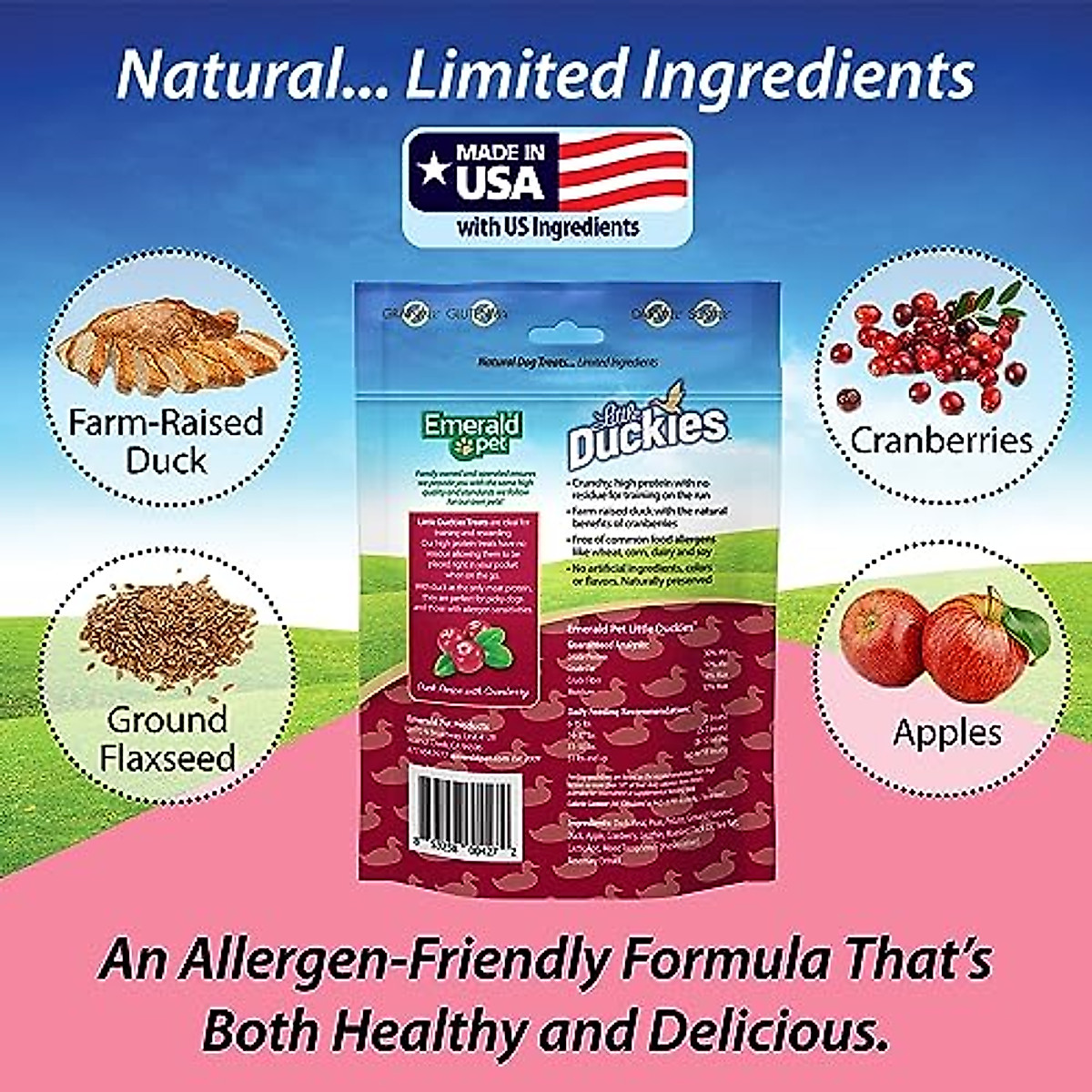 Emerald Pet Little Duckies Crunchy Natural Roasted Duck Dog Treats, Made in USA