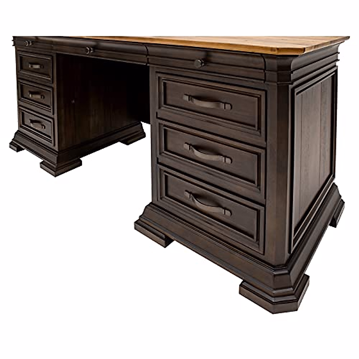 Martin Furniture IMSA689 Executive Credenza, Desk with Solid Wood Plank Top, Fully Assembled, Brown