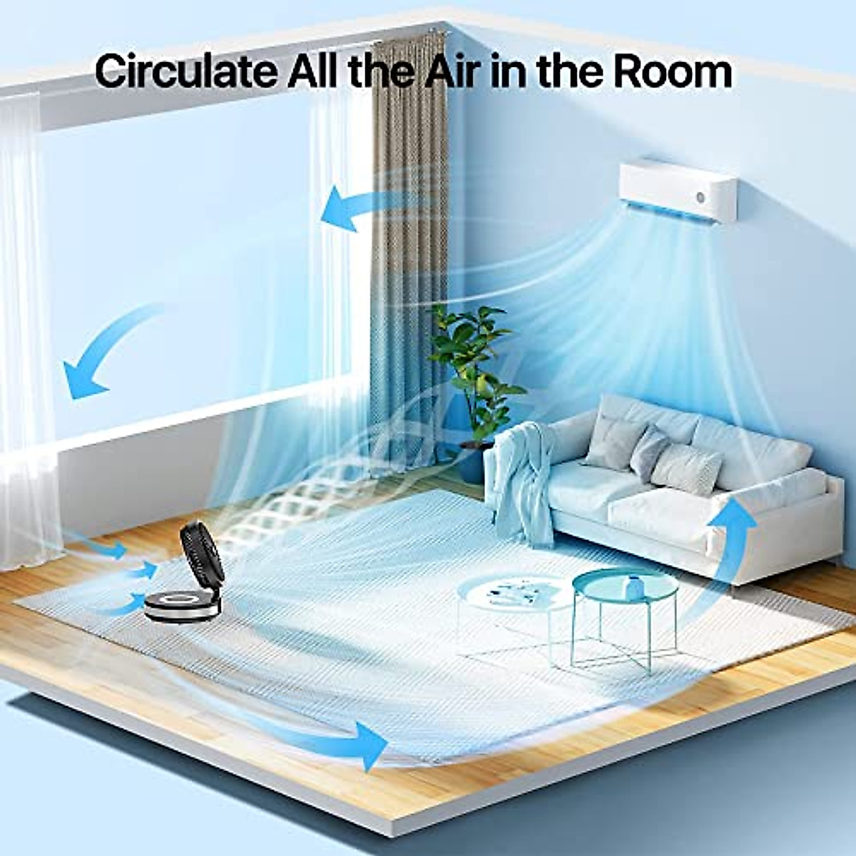 Jassco Air Circulator Fan, Desktop Fan, Portable Oscillating Table Fan for Whole Room, Wall-Mounted Fan, 4 Speeds, Personal Cooling Fan with LED Night Light for Home, Dorm, Workout