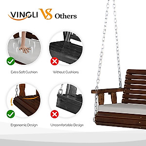 VINGLI 5 FT Outdoor Porch Swing with Frame, Patio Hanging Swing & Stand with Extra Cushions Heavy Duty 880 LBS for Yard, Garden, Pool, Deck, Rustic