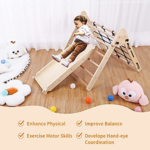 Bophy Toddler Indoor Gym Playset, 2-in-1 Wooden Climbing Toys, Triangle Folding Climbing for Climbing & Sliding for Boys and Girls,18M+