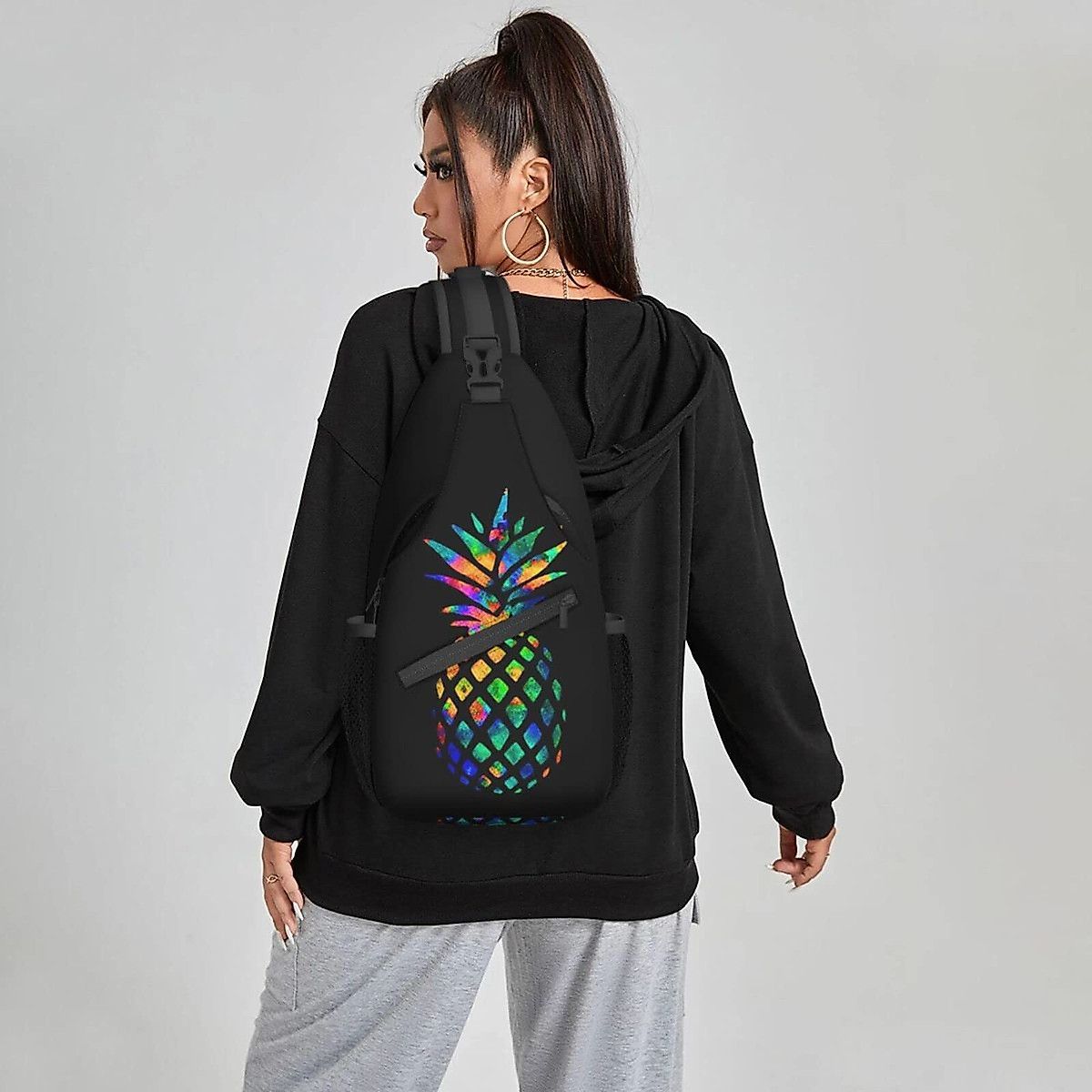 Famame Pineapple Sling Backpack Chest Bag Crossbody Shoulder Bag Gym Cycling Travel Hiking Daypack For Men Women